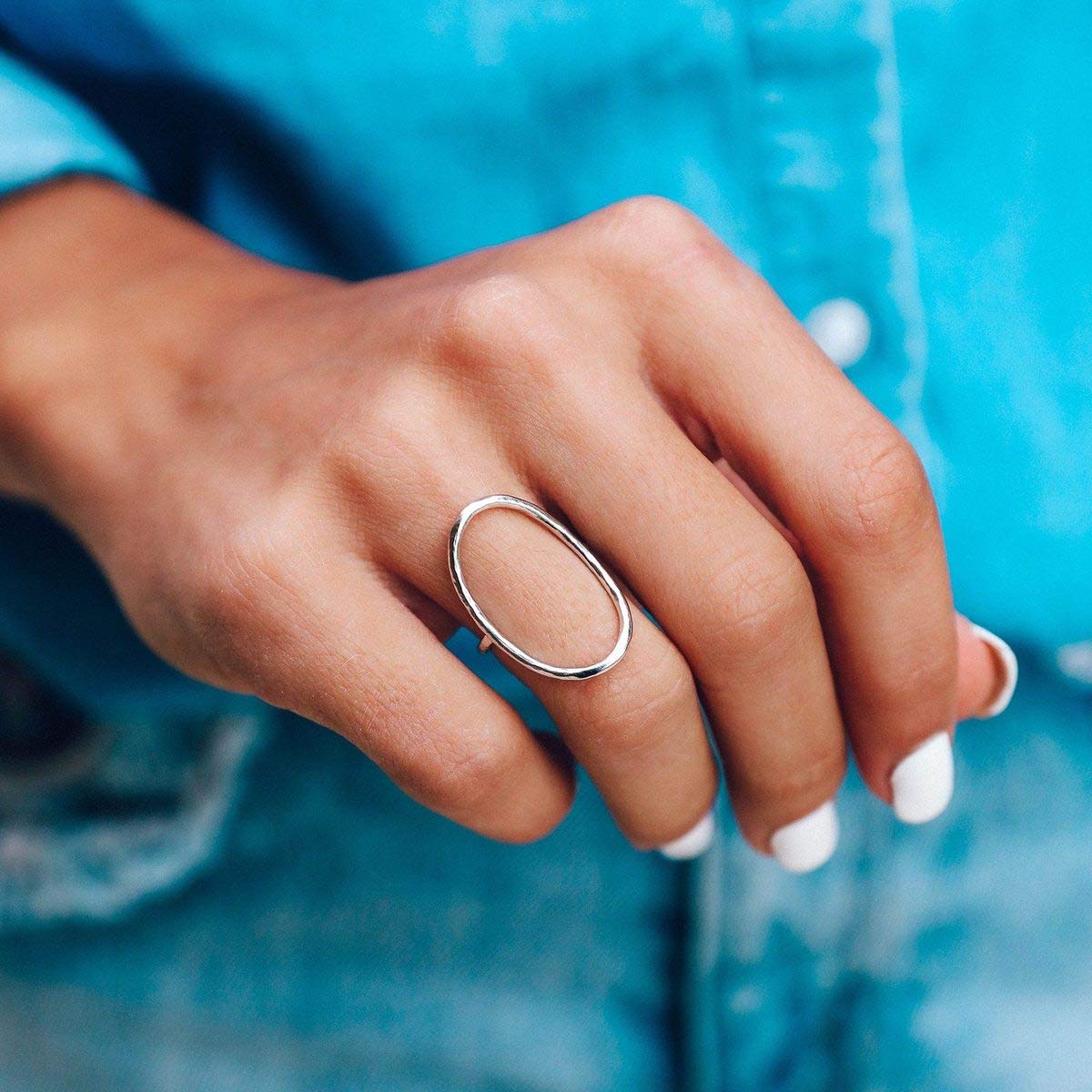 Pura Vida Silver-Plated Oval Open Ring - Matte Finish, Brass Band, Exclusive Design - Size 8