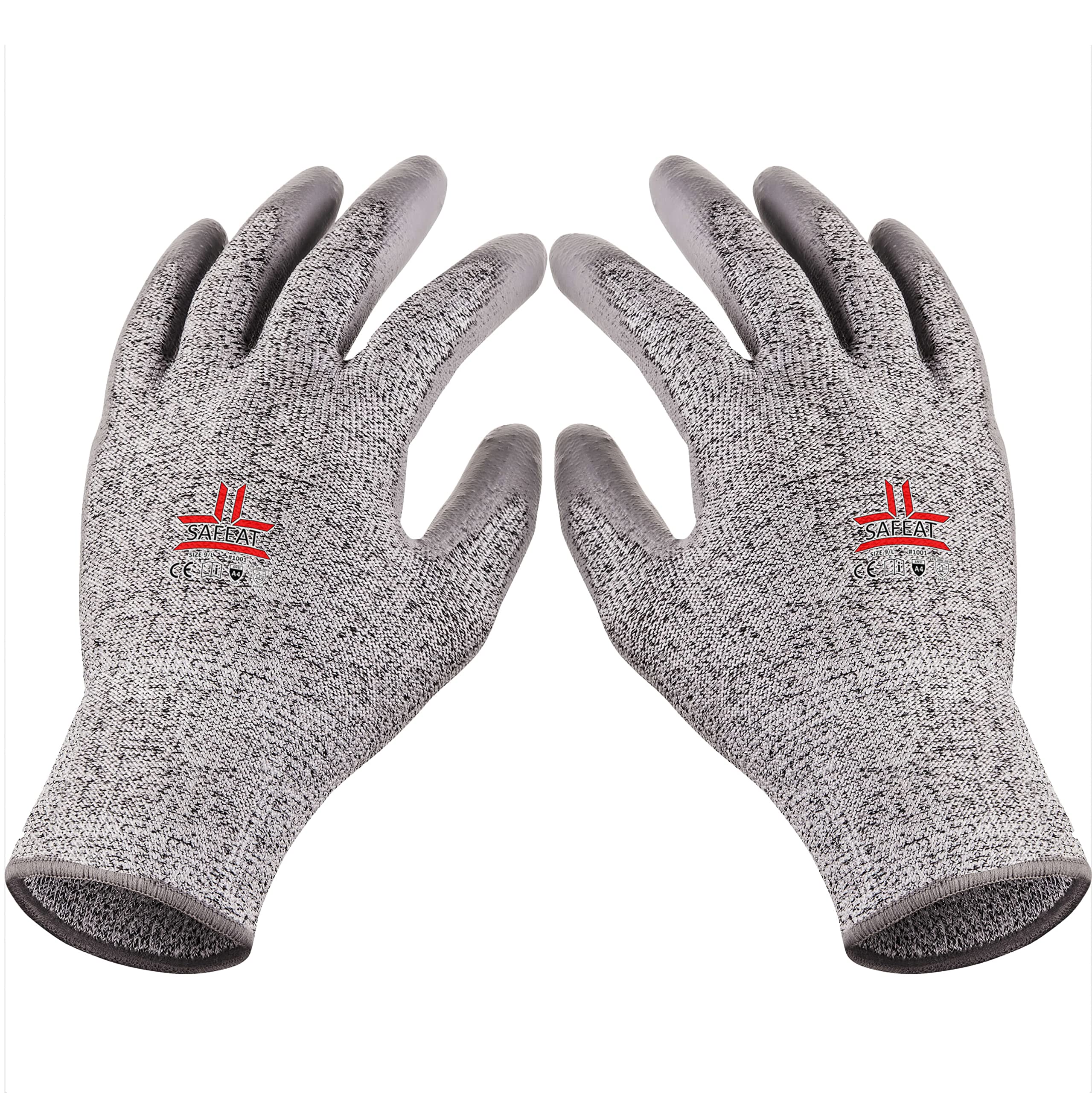 SAFEAT Safety Grip Work Gloves for Men and Women – Protective, Flexible, Cut Resistant, Comfortable PU Coated Palm. Complimentary Ebook Included. Size Large 1 Pair