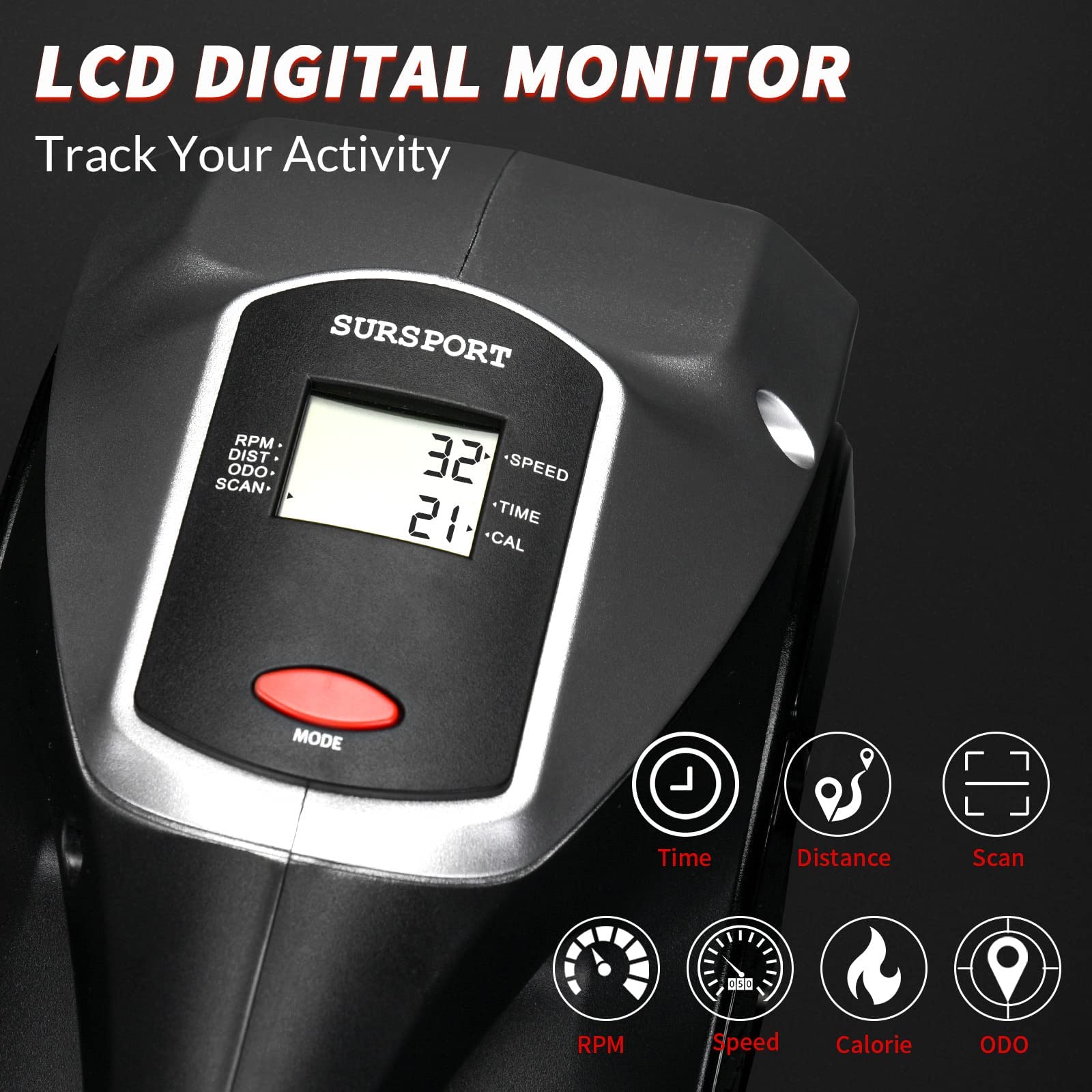 Under Desk Elliptical, SURSPORT Foot Pedal Exerciser, Mini Elliptical Machine Whisper Quiet Adjustable Smooth Magnetic Resistance with Non-Slip Pedals & Digital Monitor