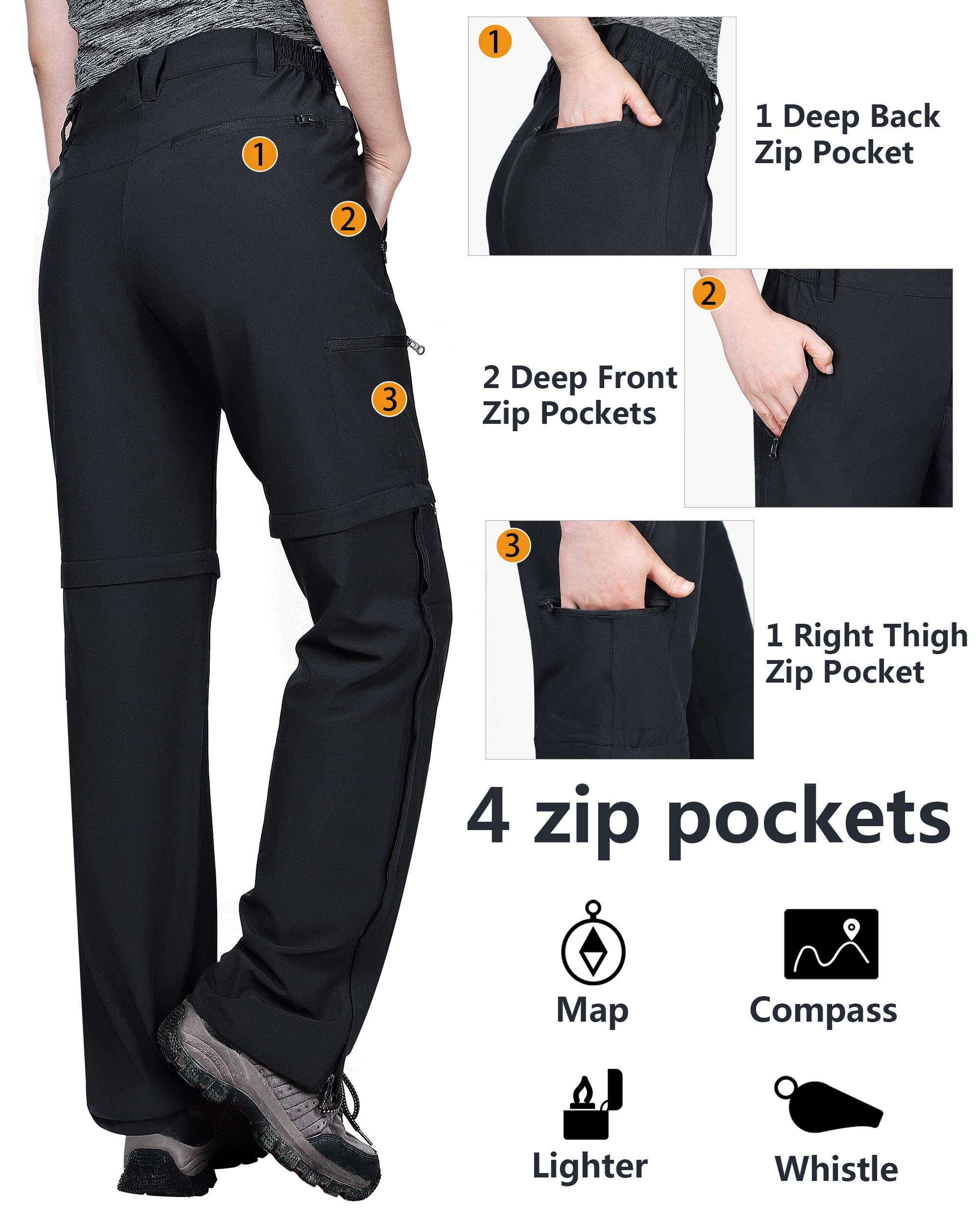 Outdoor Ventures Women's Elenis Lightweight Convertible Stretch Quick Dry Cargo Shorts Pants Black XL