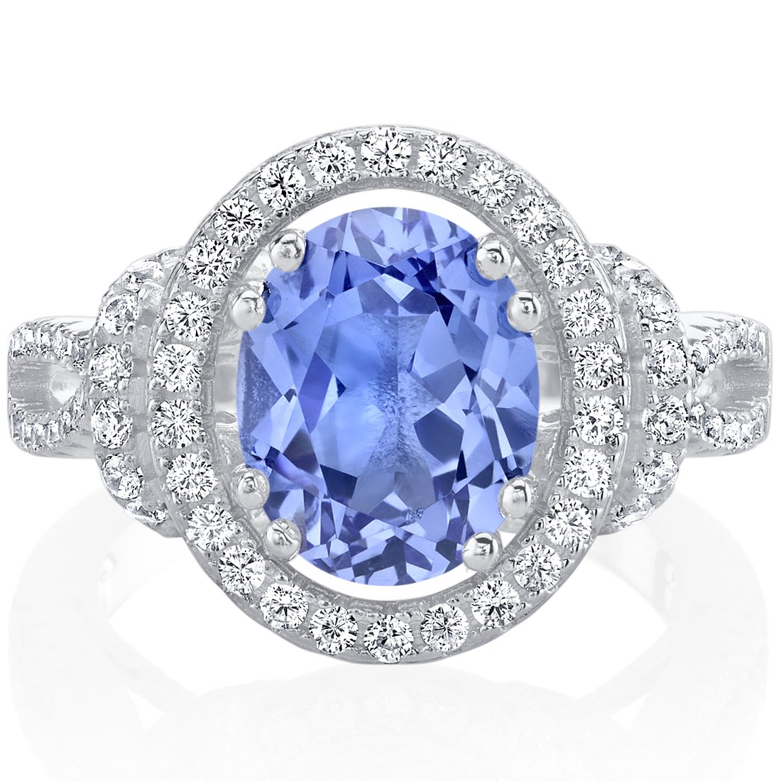 PEORA Simulated Tanzanite Ring for Women 925 Sterling Silver, Large 3 Carats Oval Shape 10x8mm, Size 7