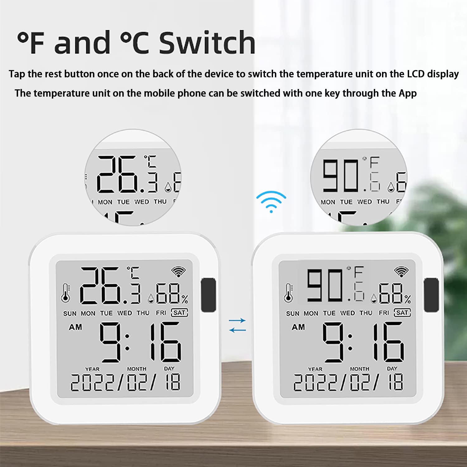 WiFi Thermometer Hygrometer: Smart Temperature Humidity Sensor with Backlit LCD Screen, Free App Alerts, Indoor Temperature Gauge Humidity Monitor Compatible with Alexa Google Assistant