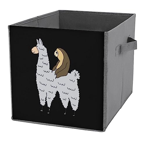 Sloth Riding Alpaca Storage Cubes with Handles Foldable Fabric Bins Organizing Baskets for Shelves Closet