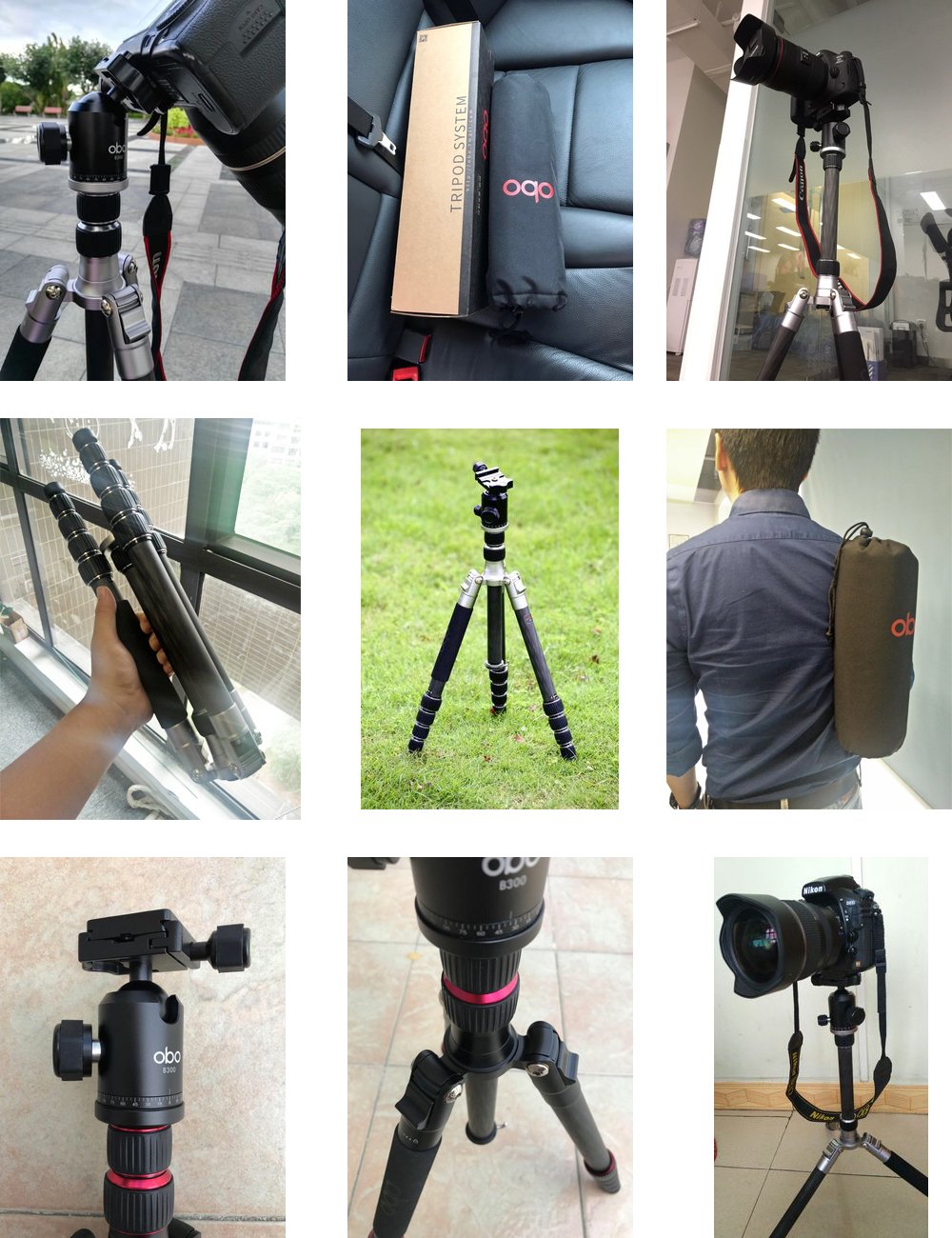 OBO N3 Carbon Fiber Camera Tripods for Digital DSLR Cameras with Quick Release Plate and Ball Head,Red and Black