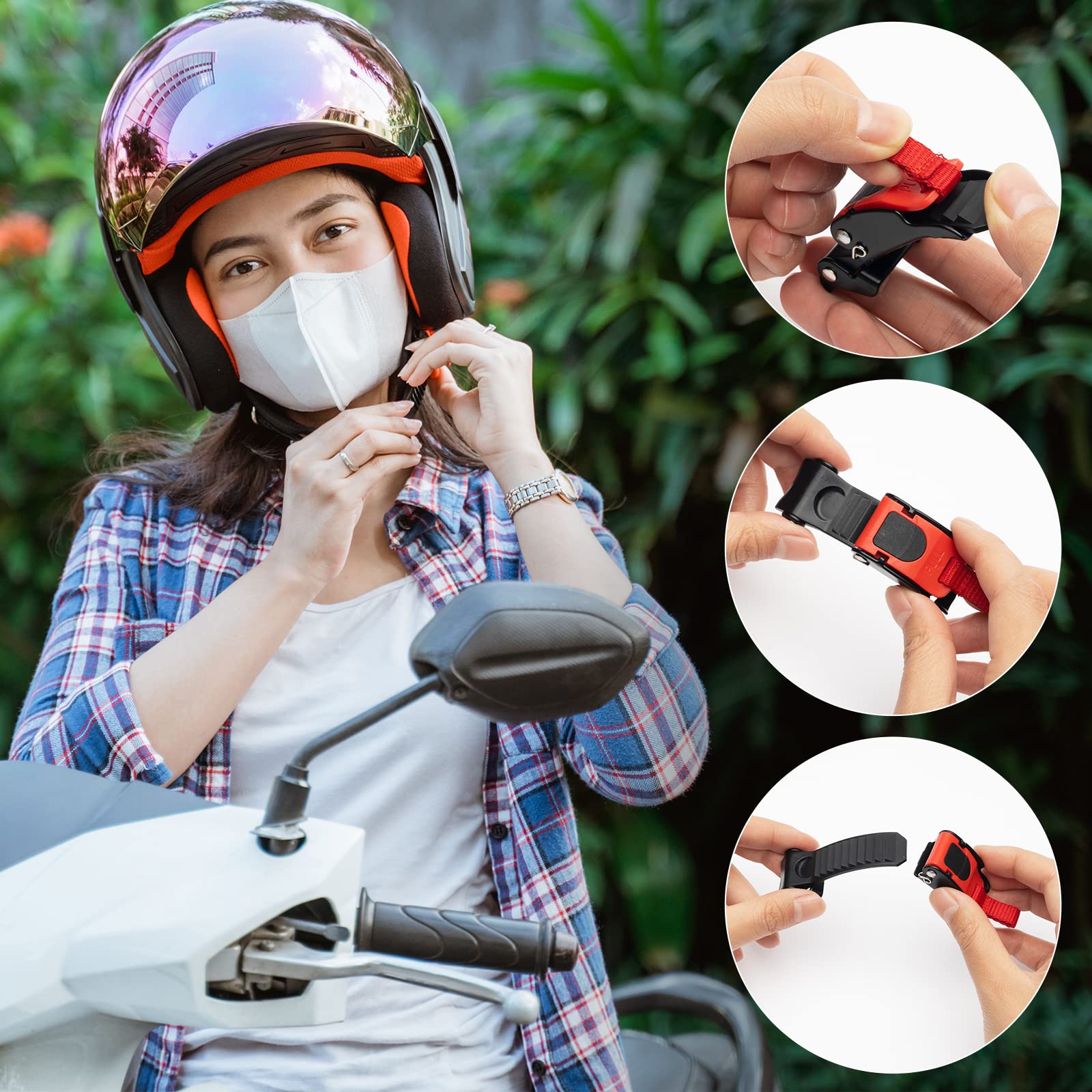 RMISODO 4 Pieces Motorcycle Helmet Buckles Clip Plastic Motor Bike Speed Chin Strap Quick Release Buckle Chin Strap Replacement Buckles Button Pull Buckles for Crash Helmet