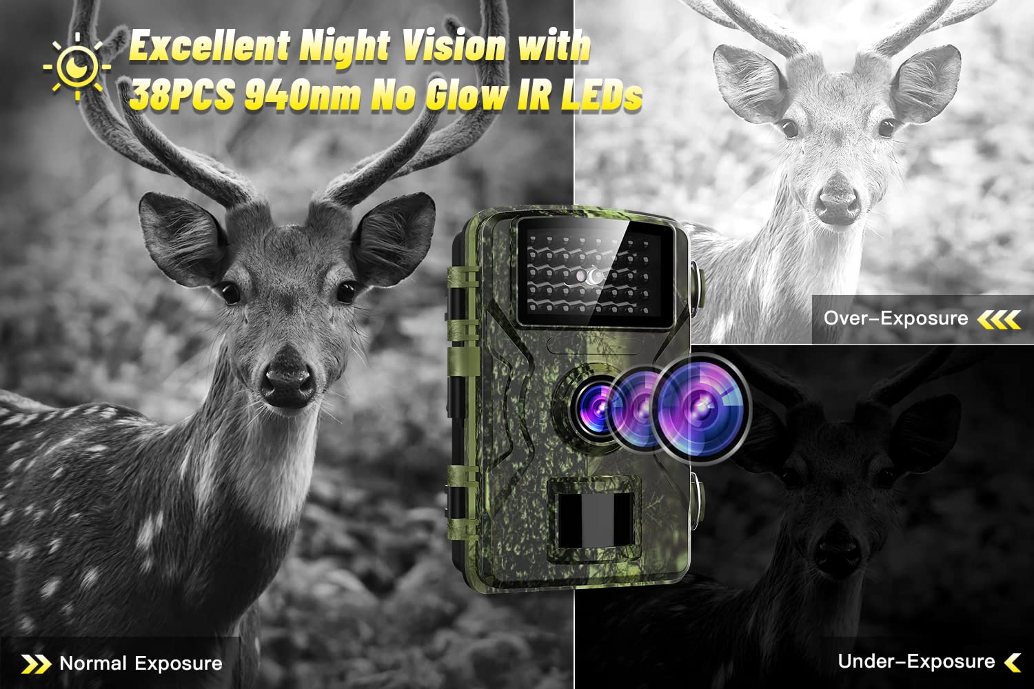 TIFOR Trail Camera 24MP 1080P - H.264 HD Video Game Camera with Night Vision 940NM IR LED 120° Wide-Angle IP66 Waterproof Fast 0.3s Motion Activated - Clear 100ft Trail Cam for Security Hunting