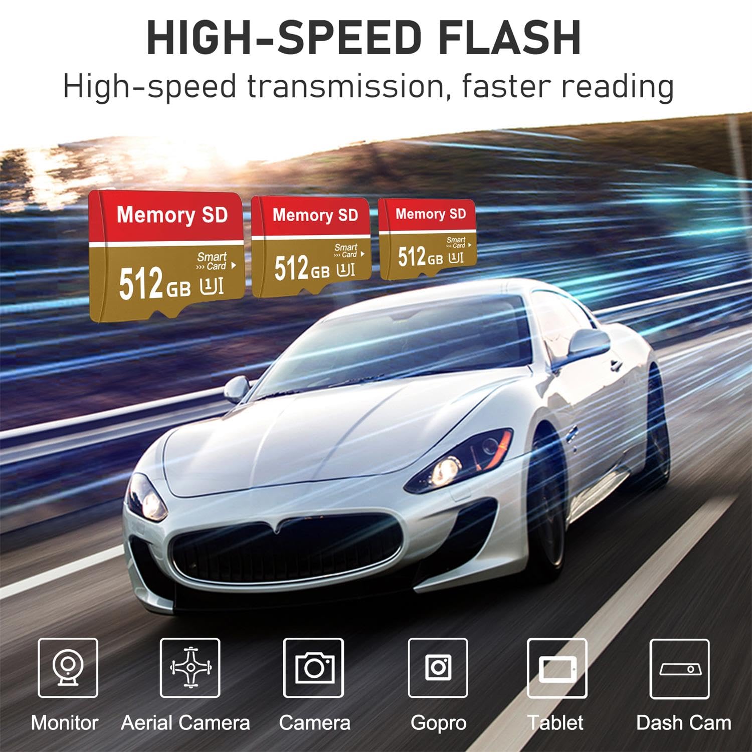 SD Card 512GB High Speed SD Memory Card Mini Memoria SD Waterproof TF Card Large Capacity 512GB Memory Cards for Smartphones, Camera, Game Console, Tablet (512gb)