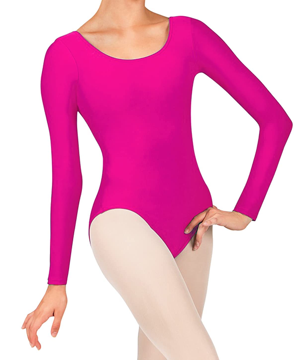 Re Tech UK Kids Childrens Girls Leotard Long Sleeve Dance Ballet Gymnastics Basic Stretch (Hot Pink, 7-8)