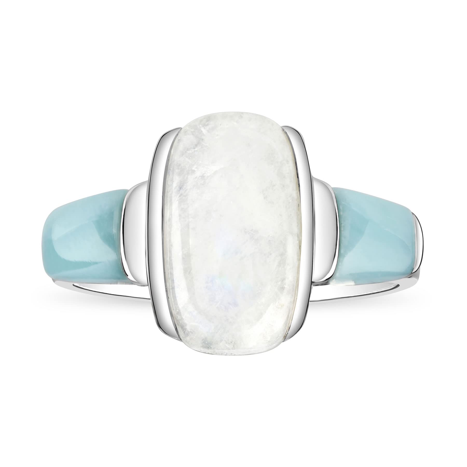 Stauer Larimar & Moonstone Ring β Genuine Gemstone Rings for Women β .925 Sterling Silver Rings for Women β Rare Larimar Jewelry Womens Rings size 07
