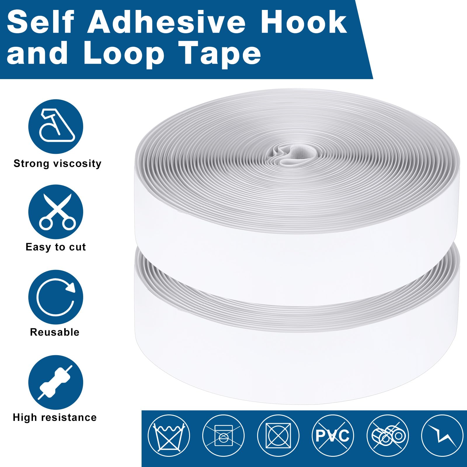 Qeeenar 10 Rolls 1 Inch x 260 ft Hook and Loop Tape Self Adhesive Strips with Adhesive Heavy Duty Double Sided Hook Loop Fastener Roll for Home Office School and Crafting Organization (White)