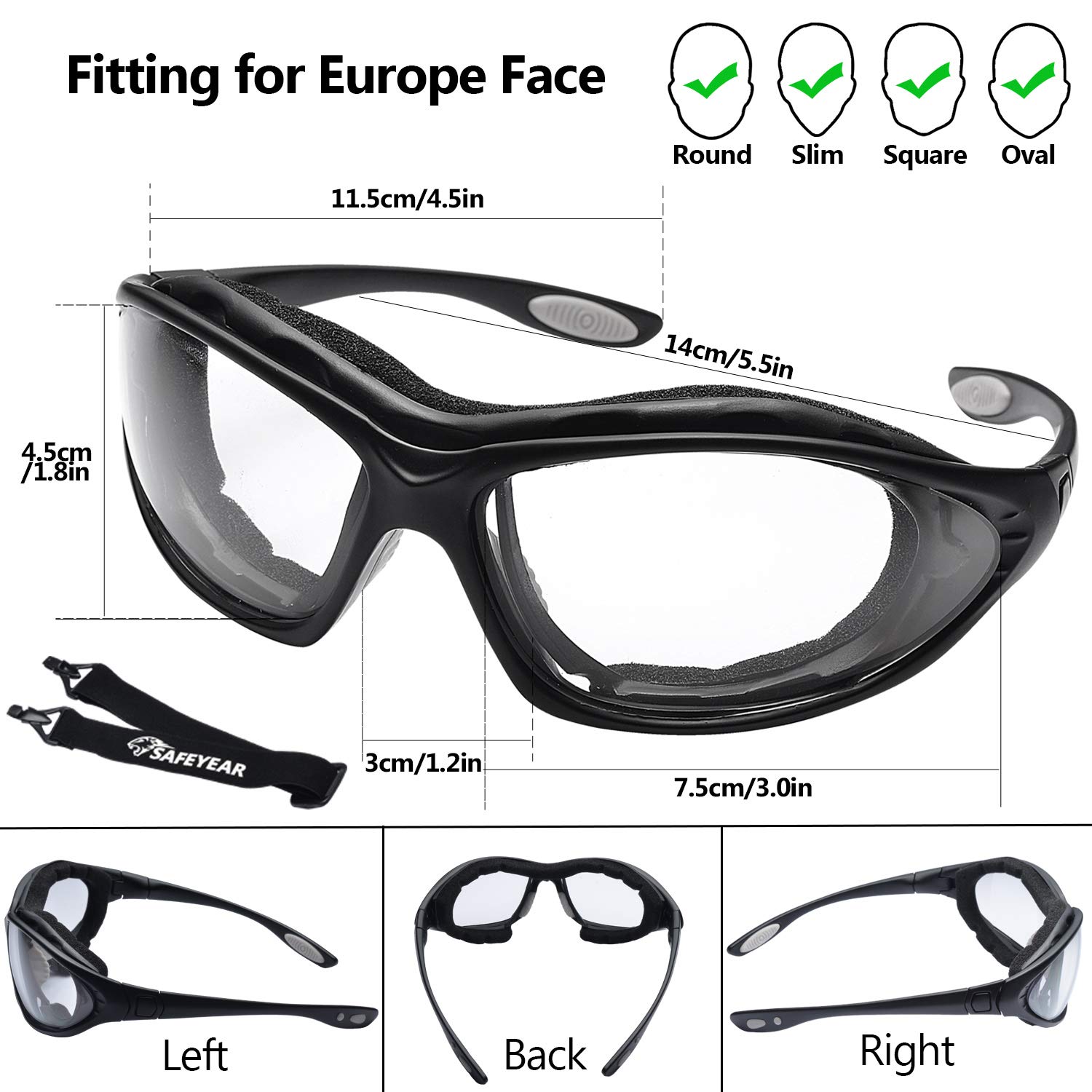 SAFEYEAR Anti Fog Safety Glasses- SG002 Clear Scratch Resistant Work Glasses No-Slip Safety Goggles Lab Grinding Chemistry