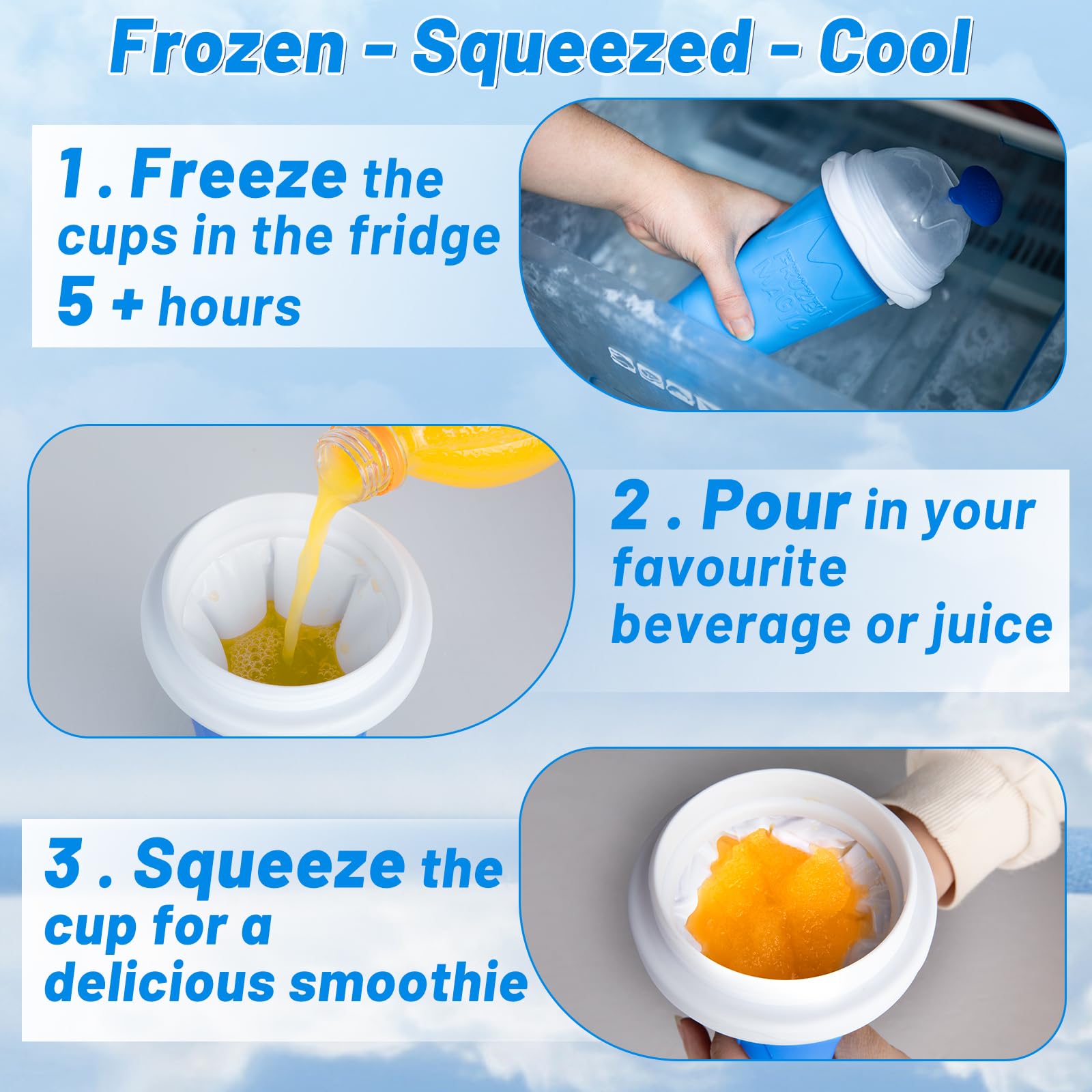 Slushie Maker Cup Frozen Magic: TIK TOK Smoothies Cooling Cup, Double Layer Silica Cup, DIY Homemade Slushies, Portable Squeeze Icy Milkshake Cup Gift for Children