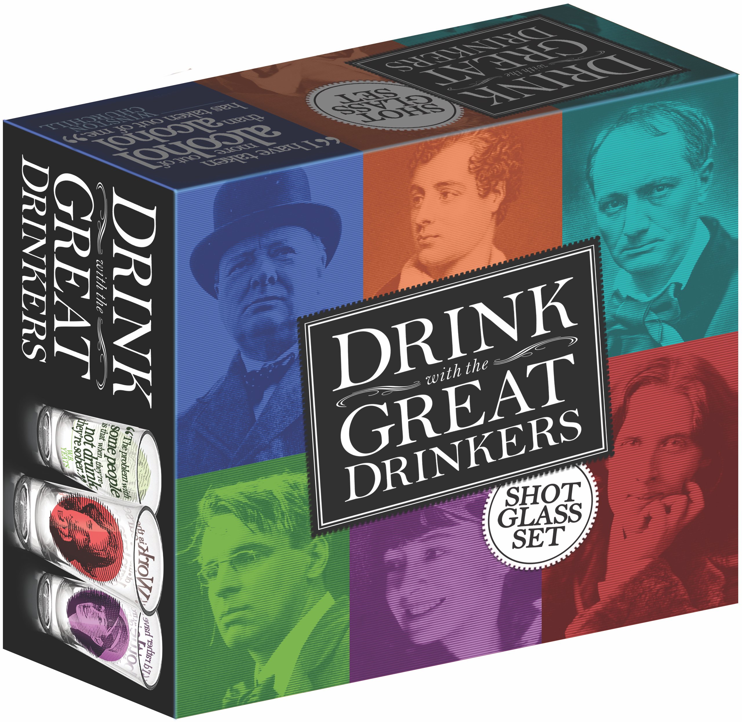 The Unemployed Philosophers Guild Great Drinkers Shot Glasses, Red/Blue/Yellow/Purple/Green/Grey (6-Piece)