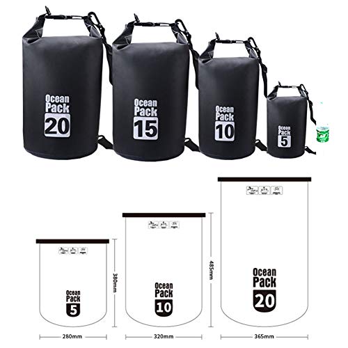 Spozeal Waterproof Black Dry Bag 2L/5L/10L/15L/20L/30L, Ocean Back Pack, Roll Top Sack for Floating, Boating, Fishing, Swimming, Kayaking, Rafting, Camping