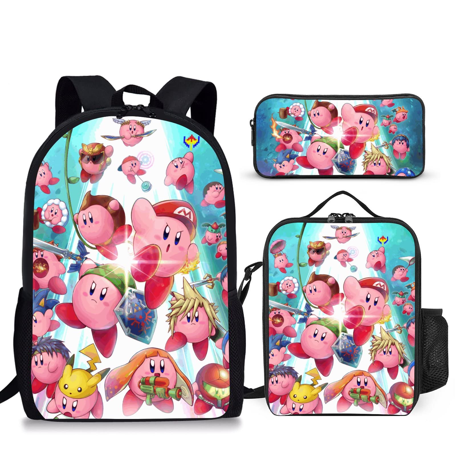 QYUSKTI 17 in Cartoon Backpack 3 Pieces School Backpack Set with Lunch Bag Pencil Case Gifts for Kids Girls Students