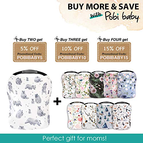 Pobi Baby Car Seat Covers and Nursing Cover - Soft and Stretchy Unisex Pattern (Buddy)