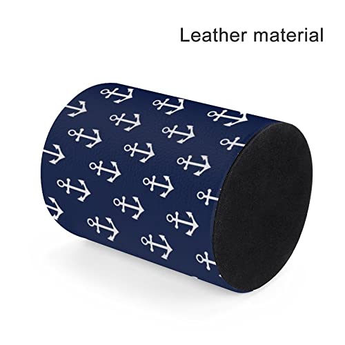 Naby Blue Anchor Pen Holder PU Leather Pencil Cup Cute Desk Organizer Makeup Brush Box for Home Office