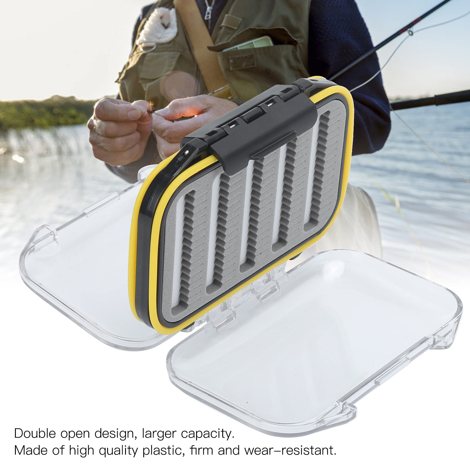 Yeuipea Fishing Lure Container,Double Sided Transparent Fly Fishing Tackle Hook Preservation Box Fishing Accessory