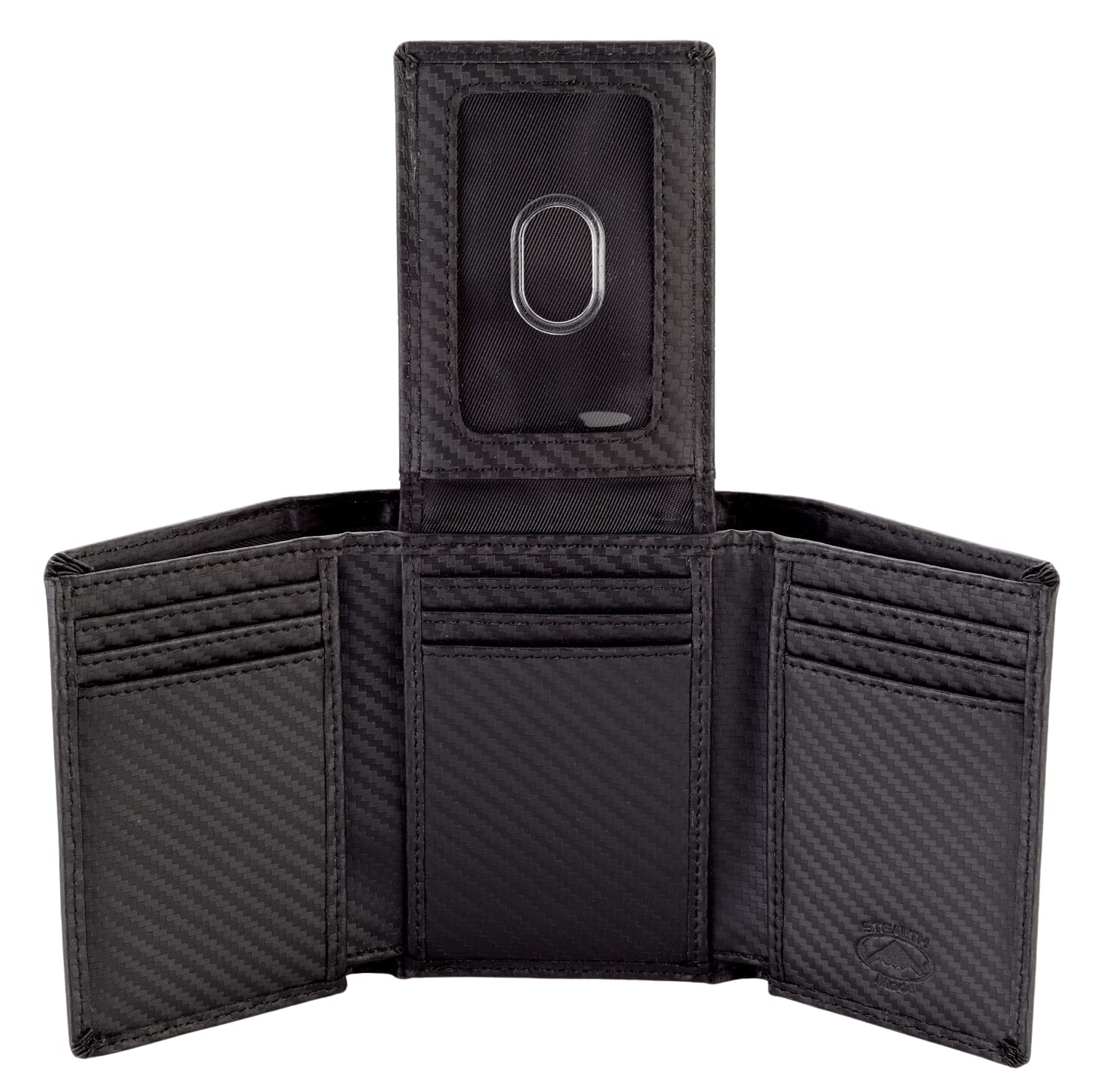 Stealth Mode Trifold Wallet - RFID Blocking Wallet with Flip ID Holder - Leather Case for Money, Credit Cards - Mens Organizer, Divided Billfold, Identity Protection - Men's Gifts (Carbon Fiber)