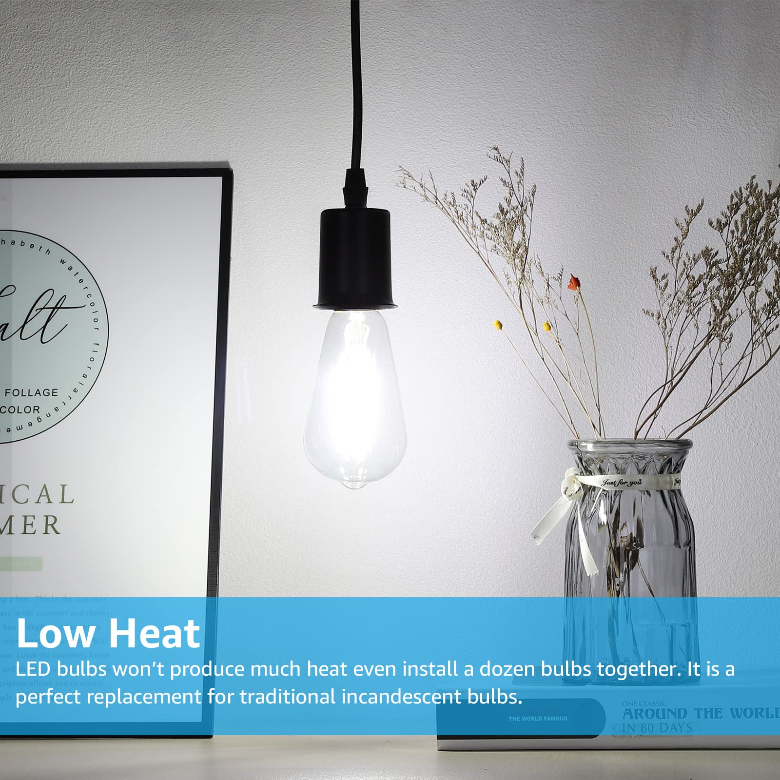 Vintage LED Edison Bulb 8W, 100W Equivalent, Daylight White 5000K, 1200 Lumens Brightness, ST64 Antique LED Filament Bulbs, E26 Base Lighting for Home Bedroom Office, Non-Dimmable, Pack of 12