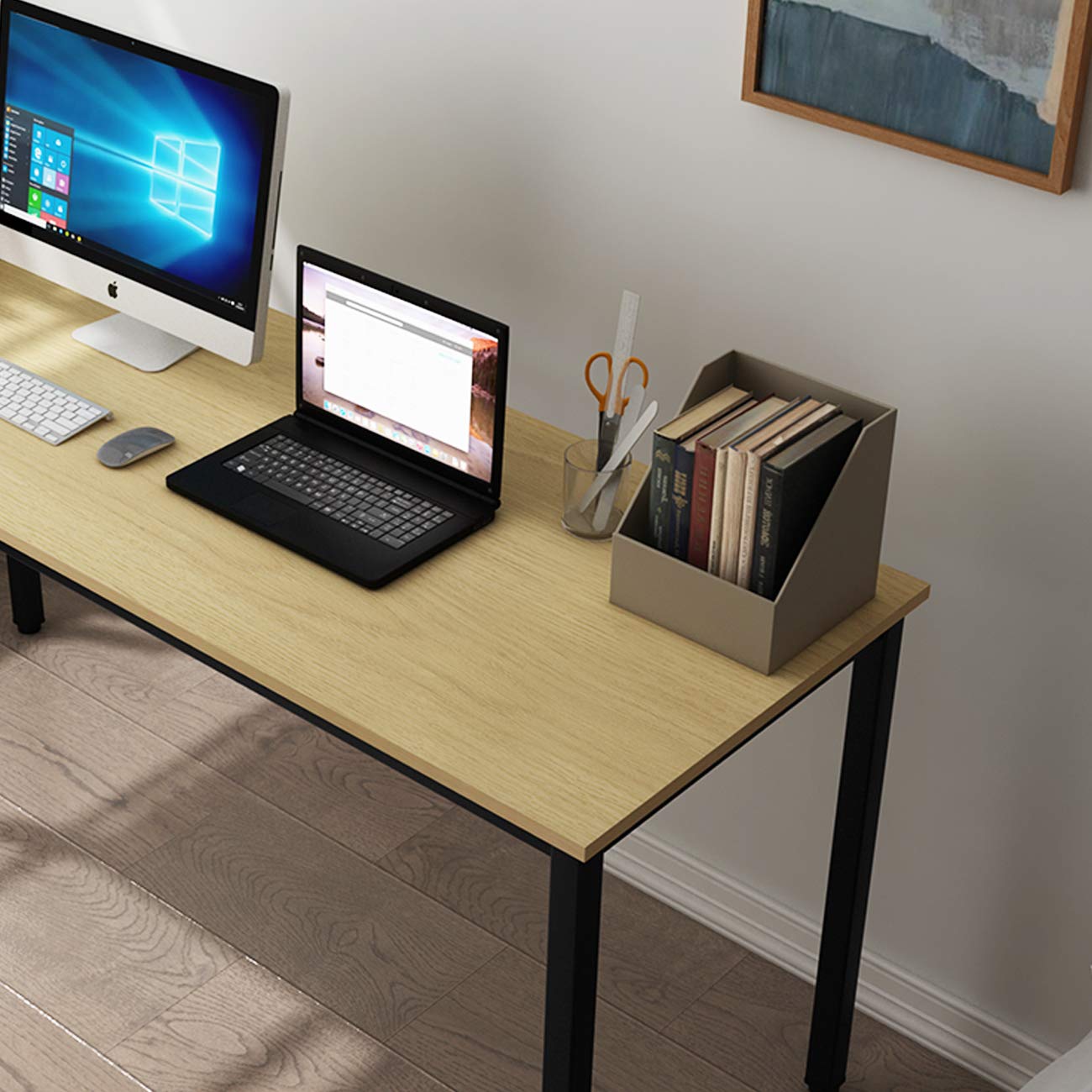 SDHYL 63 inches Modern Computer Desk X-Large Computer Desk for Studio Table, Home Office Desk/Workstation, Dining Table, Meeting Desk, Large Study Desk, Oak, S7-GCP2AC3-160TB