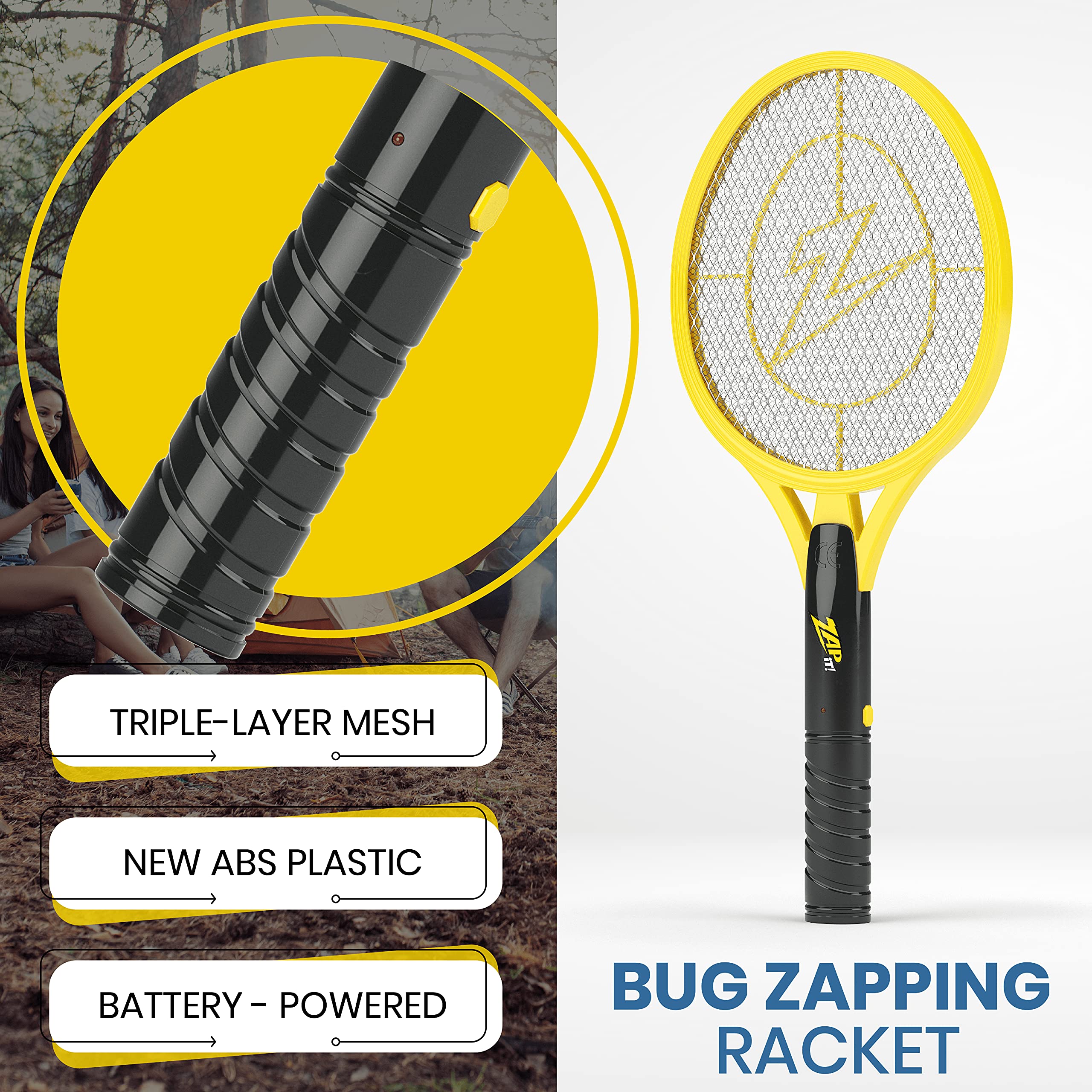 Zap It Electric Fly Swatter Racket & Mosquito Zapper - High Duty Battery Powered 3,500 Volt Electric Bug Zapper Racket - Fly Swatter Electric - Fly Killer Fly Swatter for Indoors (2 AA Included)