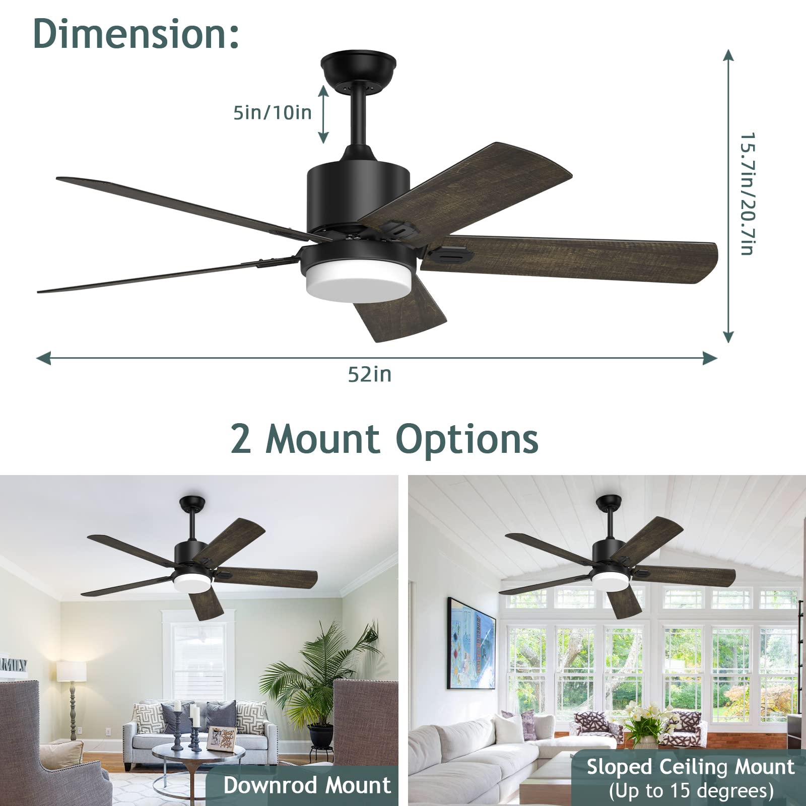 Obabala Ceiling Fans with Lights and Remote, Outdoor Black Fan with Lights for Patio Farmhouse Bedroom,52 Inch
