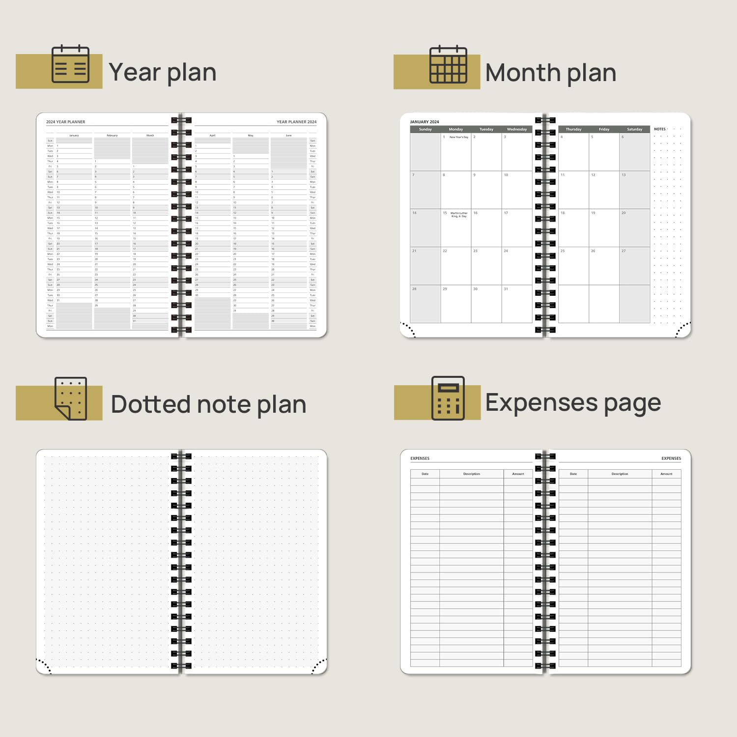 POPRUN 2024 Weekly Planner Spiral Bound - Hourly Schedule & Vertical Weekly Layout - 2024 Planner for Time Management,6.5" x 8.5"- Monthly Tabs, Pen Holder, Leather Soft Cover - Pacific Green
