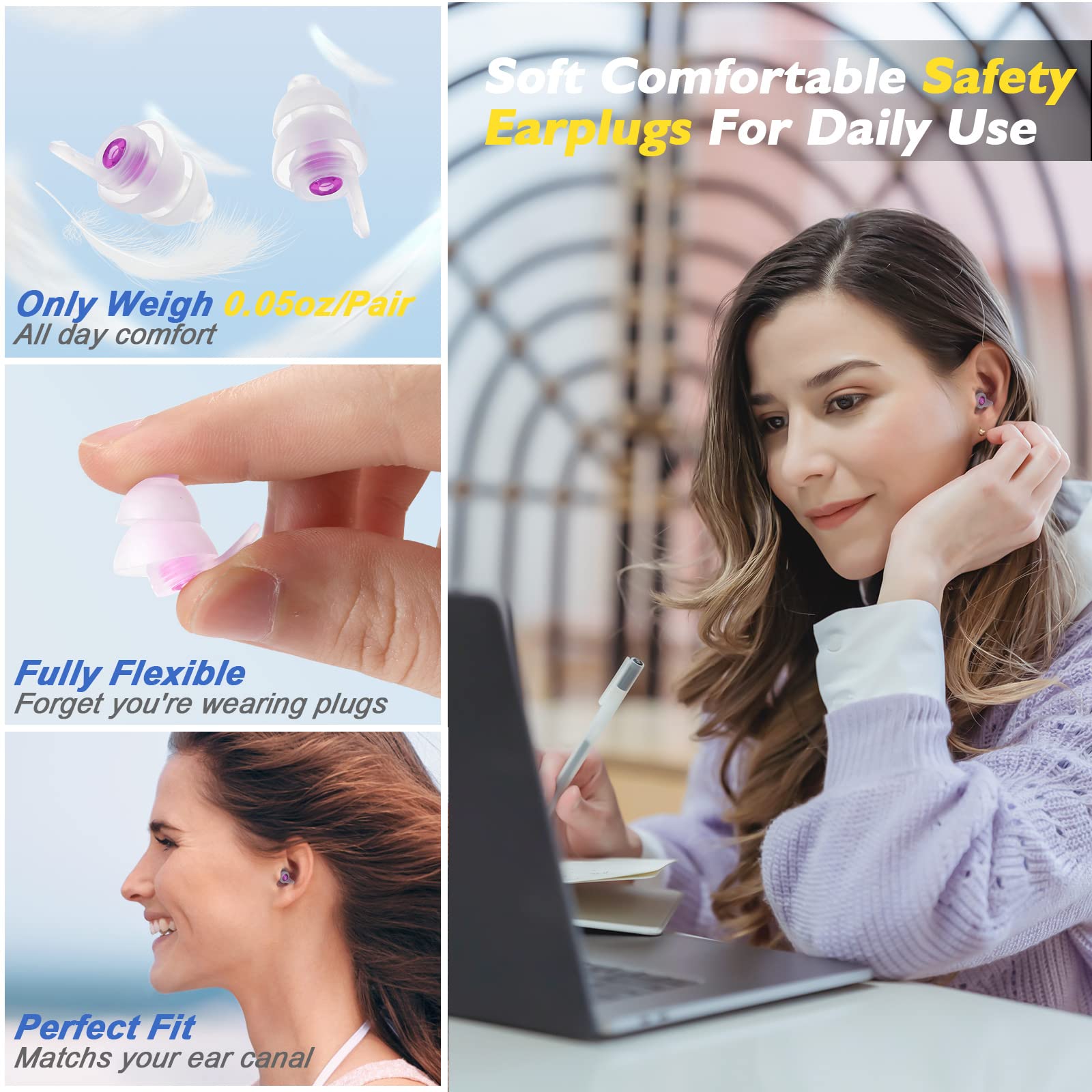 Small Ear Plugs for Sleeping Noise Reduction, 2 Pairs Reusable Soft Silicone Earplugs Sound Blocking Sleeping Earbuds, Hearing Protection for Snoring, Work, Travel, Motorcycle and All Loud Events