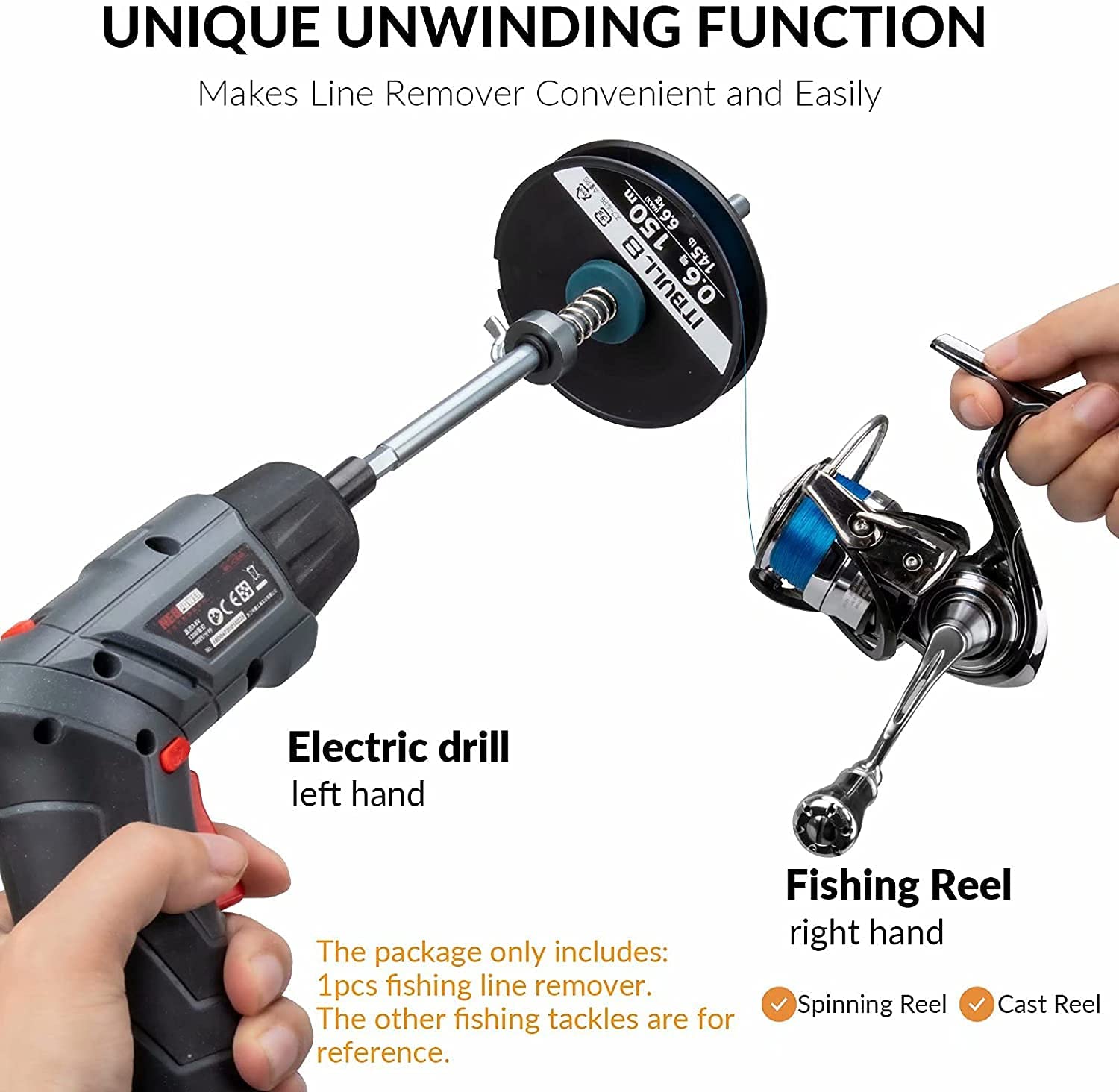 THKFISH Fishing Line Spooler Fishing Line Winder Spooler Fishing Accessories Adjustable Stable Portable Fishing Line Spooler with Clamp B-Long Line Spooler + C-Line Remover
