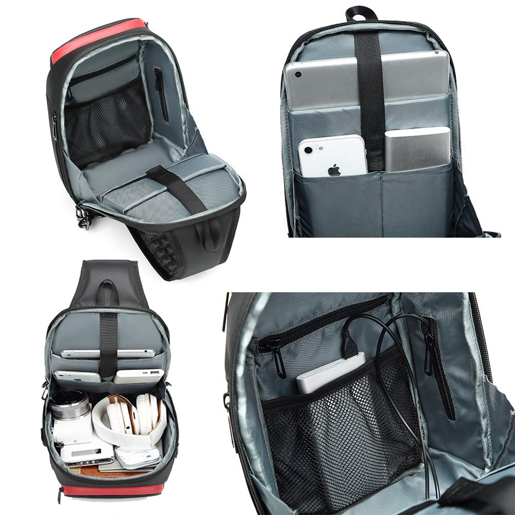 Sling Bag for Men Chest Pack Bag Shoulder Crossbody Backpack Waterproof Small Travel Hiking Multipurpose Daypack with USB Charging Port
