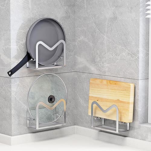 SEYFI Kitchen Shelves,Wall-Mounted Pot Lid Holder Organizer, Kitchen Pot Lid Rack with Draining Tray, Stainless Steel Cutting Board Stand, Reusable, for Baking Pan, Dish