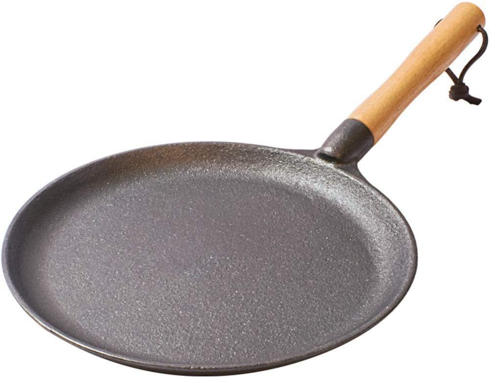 XD Designs Pancake Crepes Frying Pan Cast Iron, Induction, with Beech Handle, Skillet for Steak Pizza, Frying Eggs, for Breakfast,-18cm