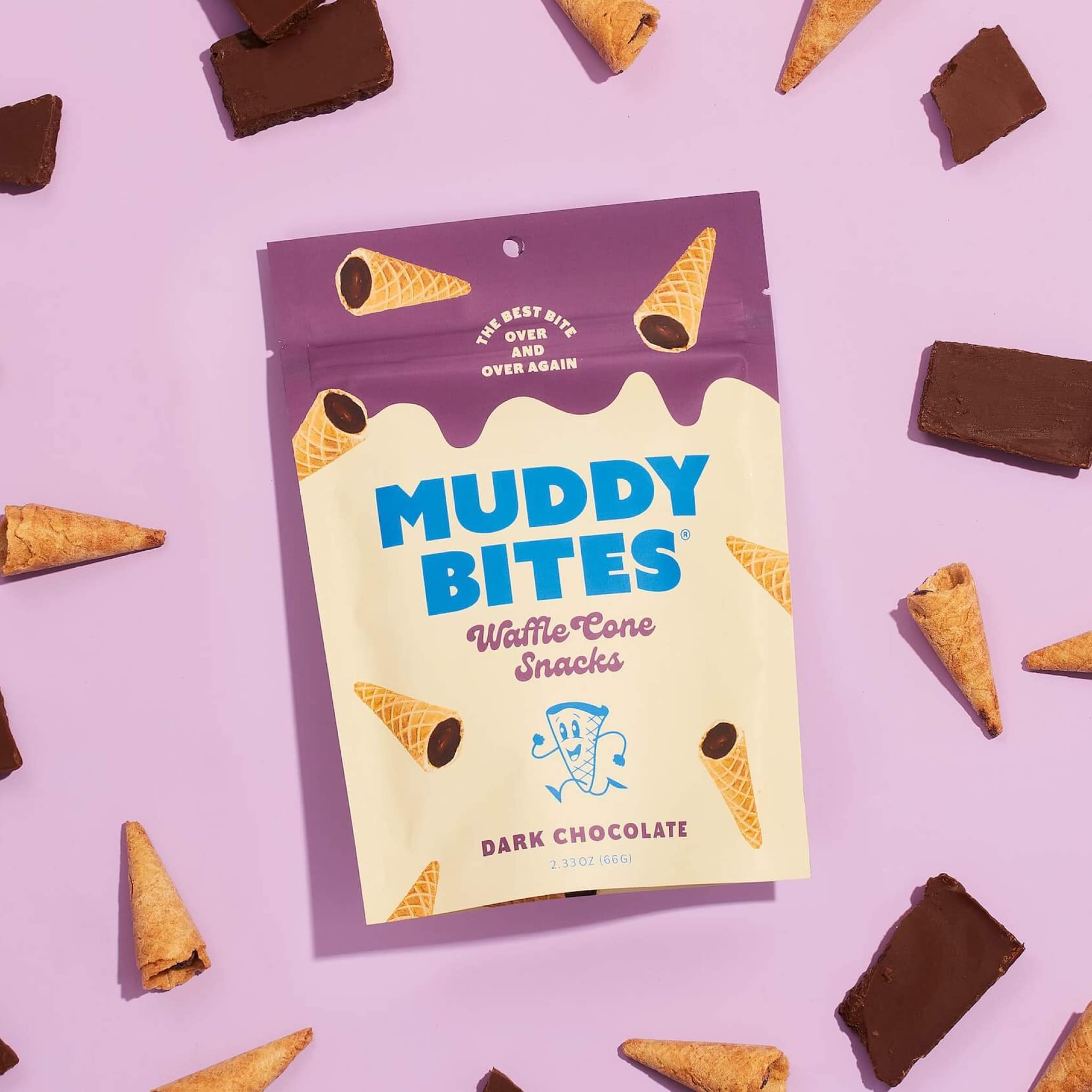 Muddy Bites Waffle Cone Snacks Bite Sized Chocolate Filled Waffle Cones for Snack or Dessert, Ice Cream Topping, Premium Chocolate made with Pure Cane Sugar, Non-GMO, Kosher (Variety Pack, 6 Bags)