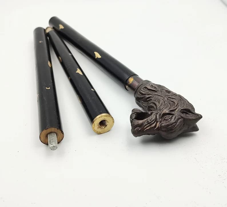VETERIS Bronze Bear Wood Canes Wooden Cane Walking Cane Wooden Sticks Walking Stick Handmade Cane, Black