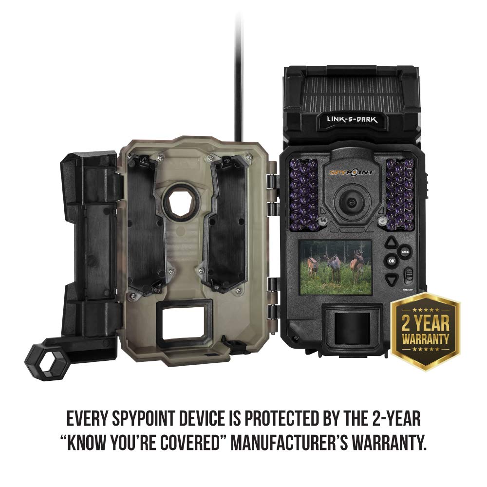SPYPOINT Link S Dark (US) Cellular Trail Camera 12MP Photos and HD Video, 4G/LTE Photo Transmission, Fastest Trigger Speed Available 90ft Flash Range, 110ft Detection Range
