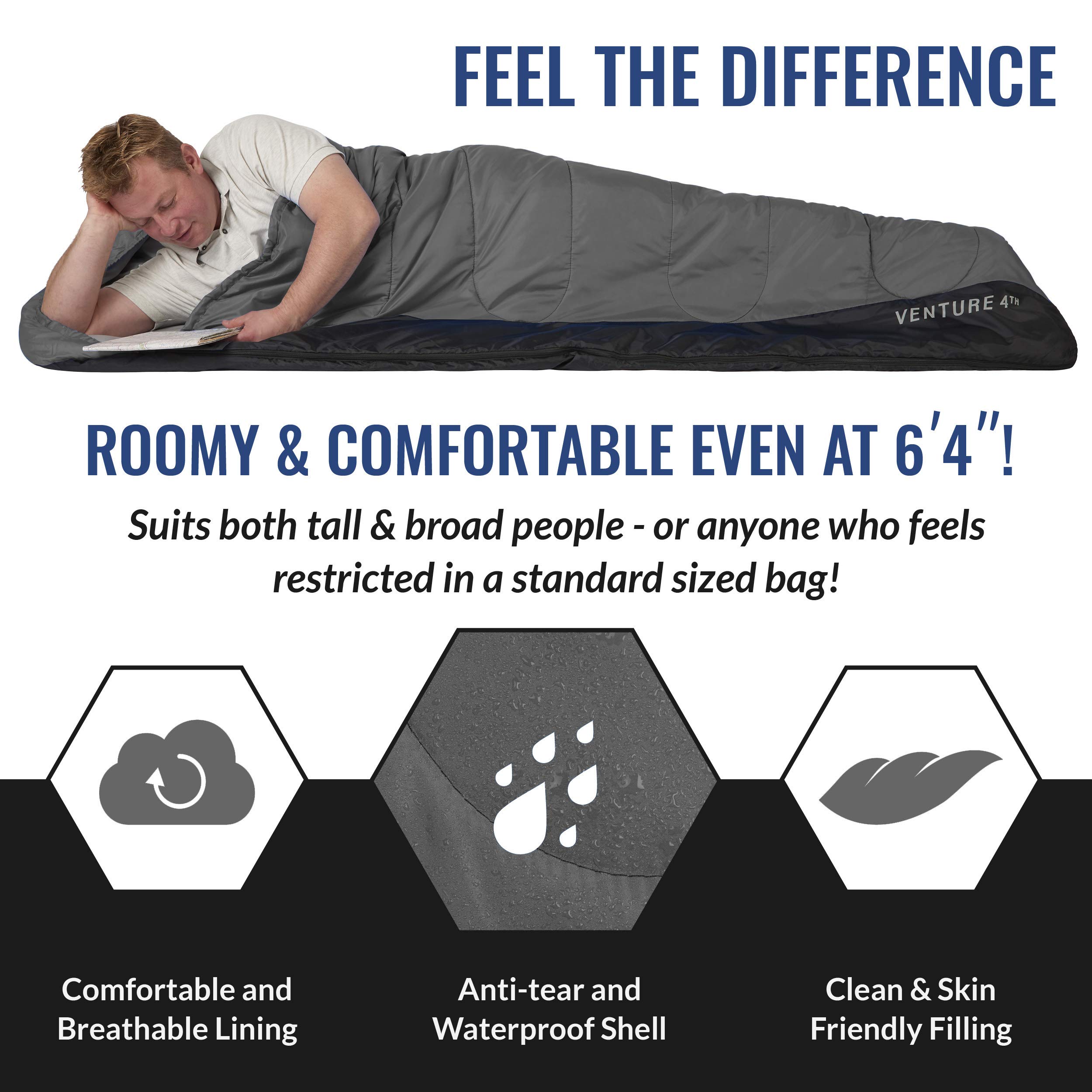 VENTURE 4TH Backpacking Warm Sleeping Bag with Self Inflating Sleeping Pad for Adults & Kids β Ideal for Hiking, Camping & Outdoor Adventures