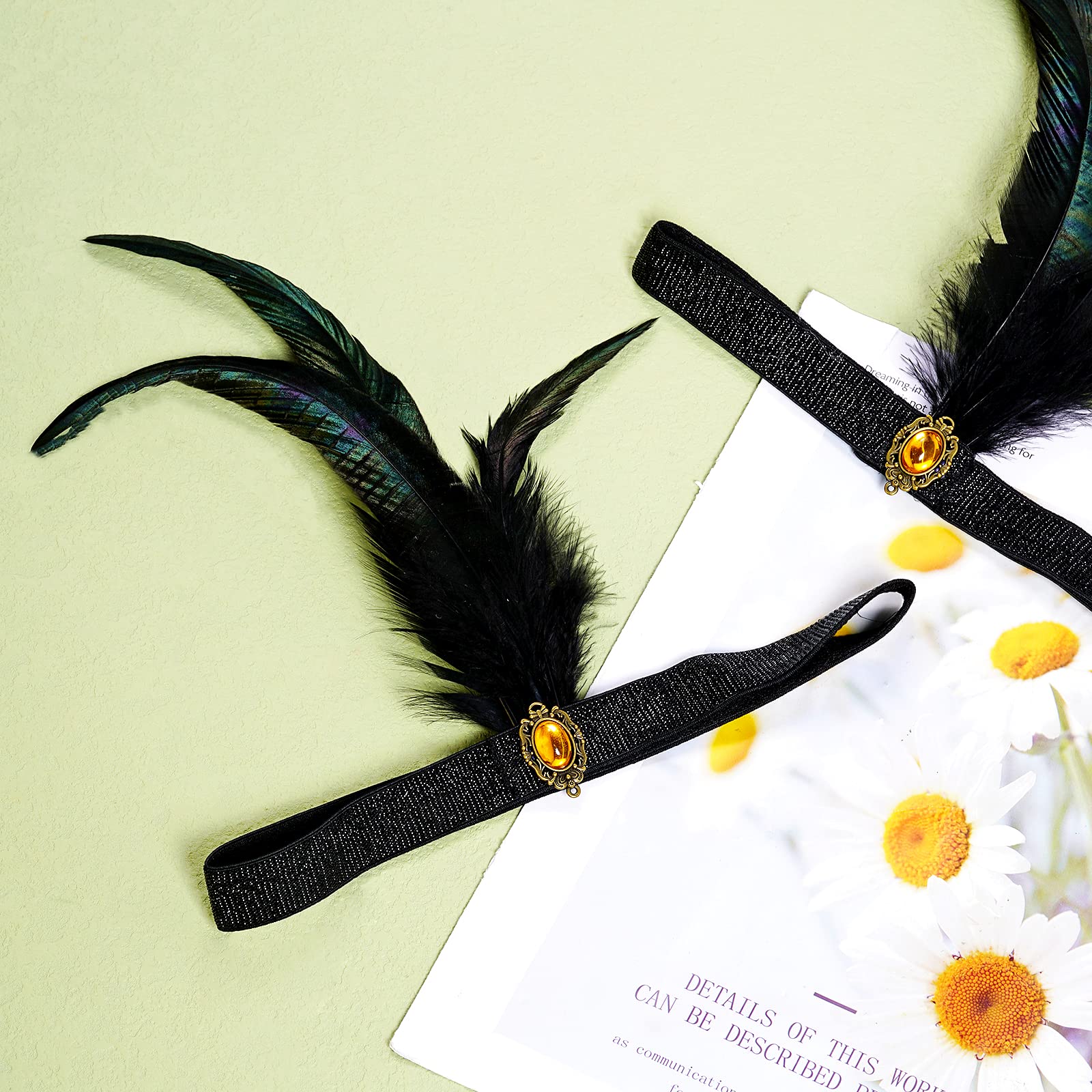 Tongcloud 12pcs 1920s Flapper Feather Headband Costume Flapper Headpiece Feather Headband Gatsby Headpiece for Women Girls Theme Party(Black)