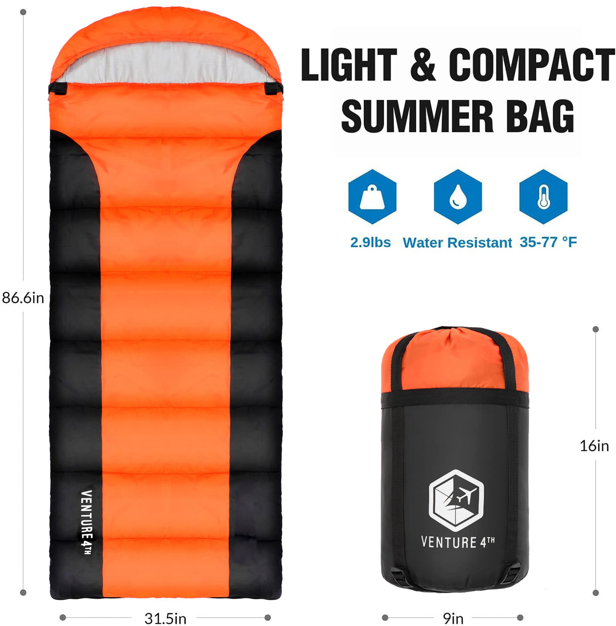 VENTURE 4TH Backpacking Warm Sleeping Bag with Self Inflating Sleeping Pad for Adults & Kids – Ideal for Hiking, Camping & Outdoor Adventures