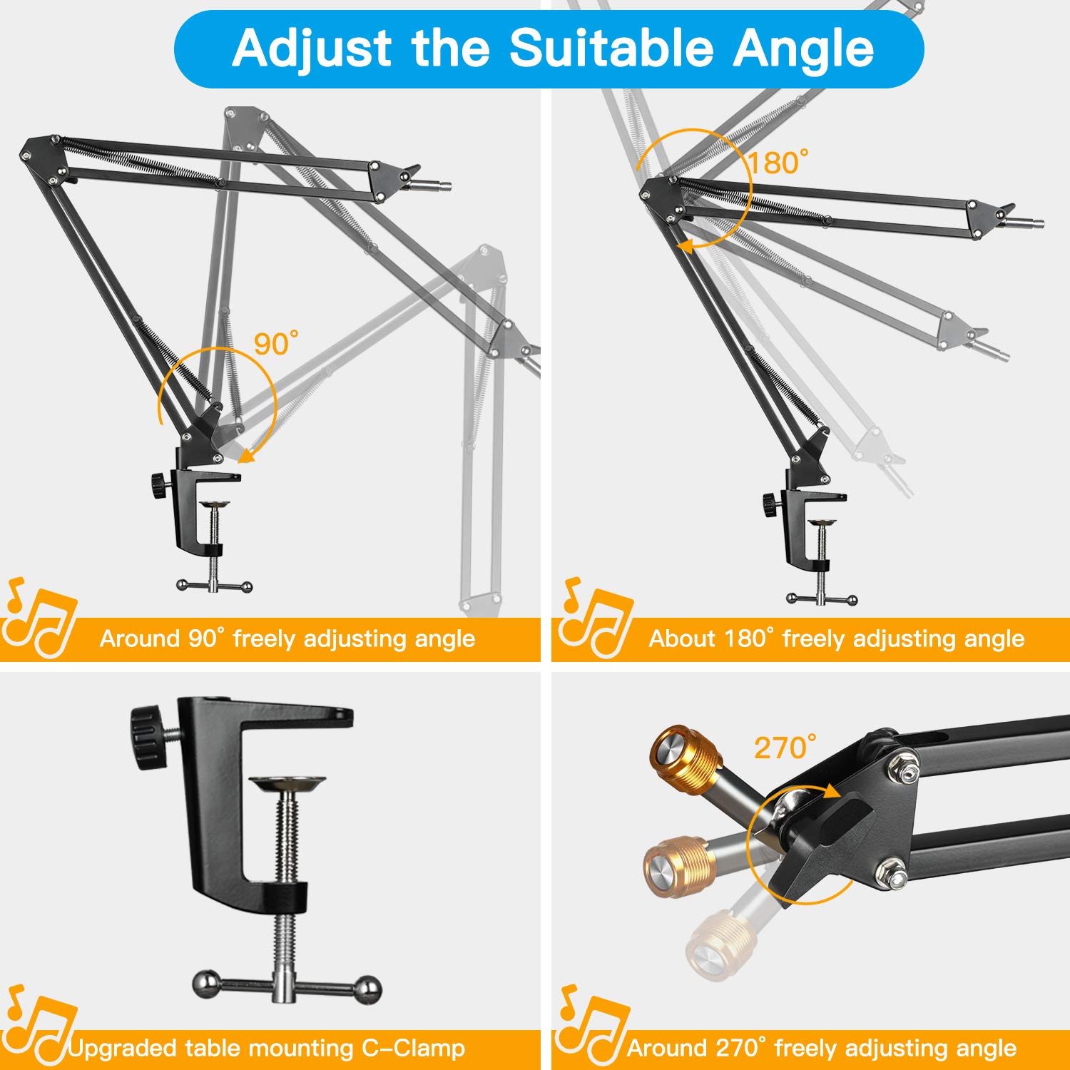 Pipishell Microphone Stand, Mic Stand with Pop Filter and Mic Holder, 5/8”Screw for Blue Yeti, Snowball, Spark, Yeti x and All Other Microphones -PIMS01