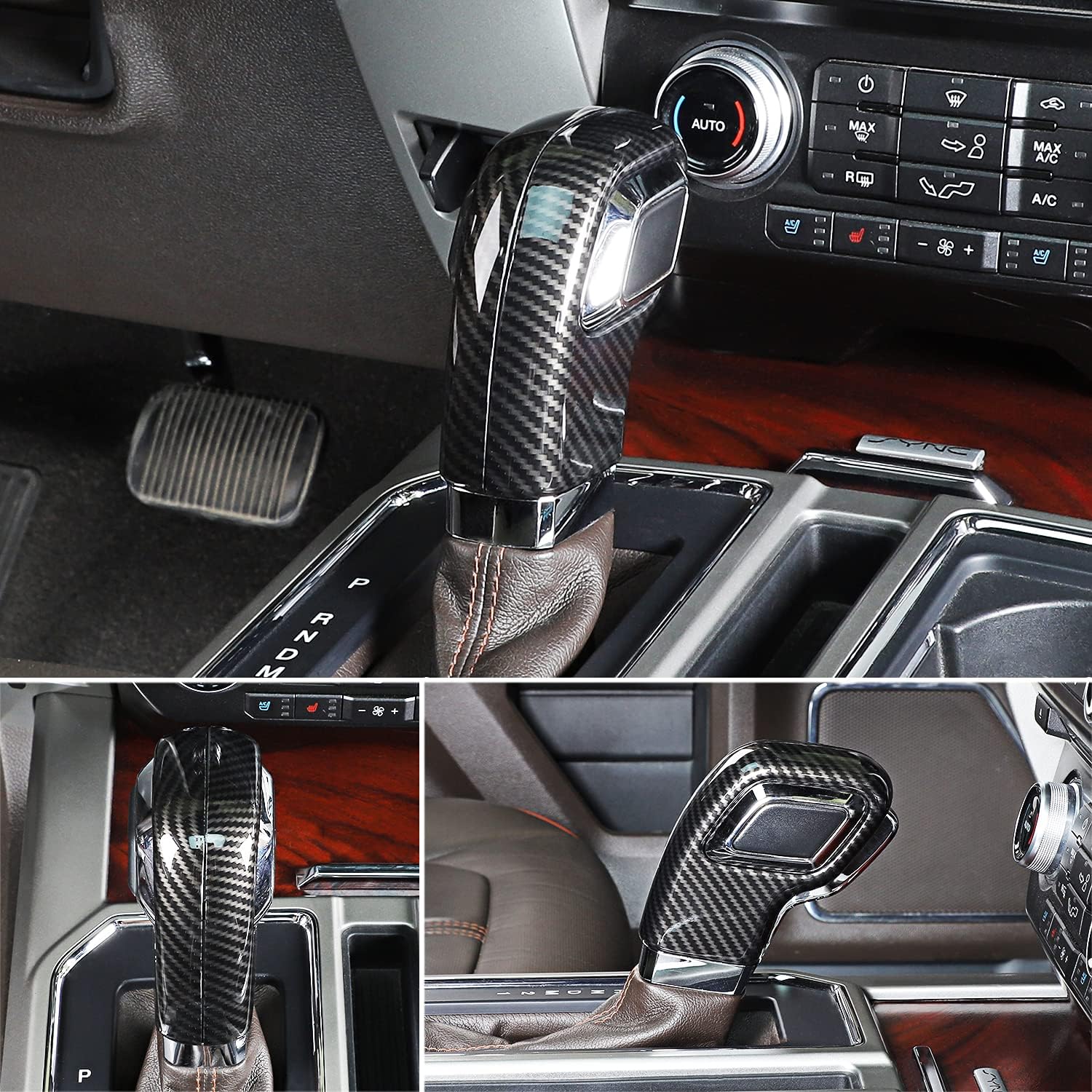 SQQP ABS Carbon Fiber Gear Shift Knob Cover Stick Shifter Cap Cover for 2015-2020 Ford F150