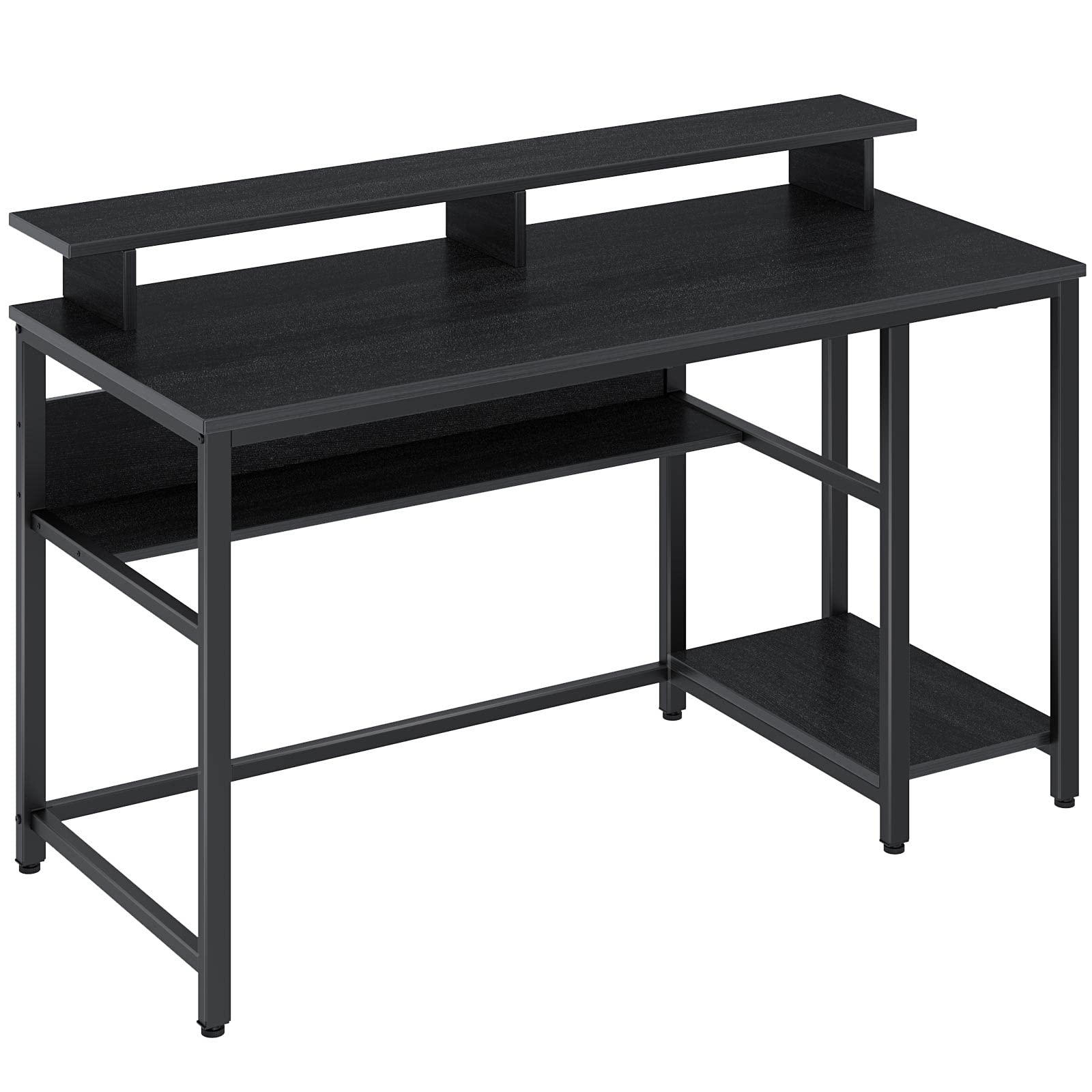 Rolanstar Computer Desk with Monitor Shelf, 55" Home Office Desk, Study Writing Desk, Sturdy Table, Workstation, Stable Metal Frame, Black