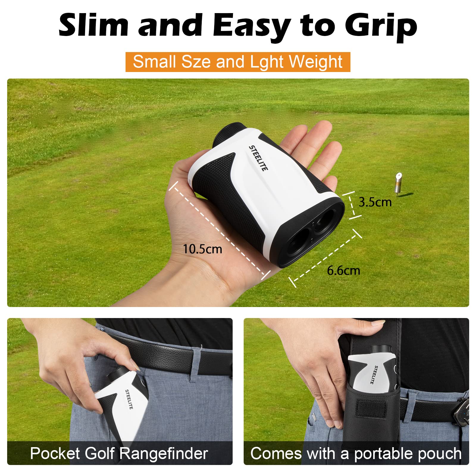 Steelite Laser Rangefinder for Golf & Hunting 1100 Yards Range Finder with Rechargeable Battery and Slope Switch, High Precision Flag Pole Locking, Pulse Vibration, 6X Magnification, ±1 Yard Accuracy