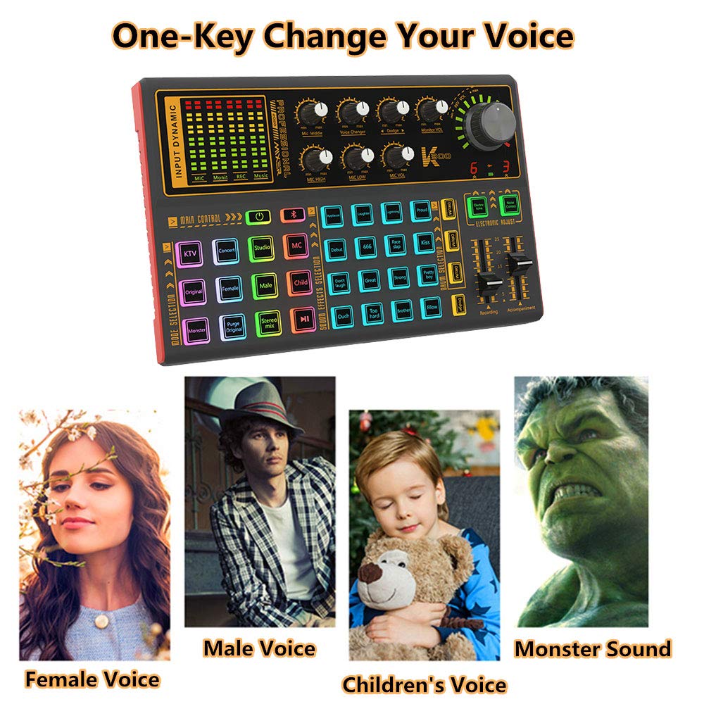 Sound Effects Board for Streaming, SKYJUNS K300 Voice changer beat maker with Sound Mixer Board and Sound Card for Streaming/Gaming/Phone/PC/Studio Recording & Broadcasting…