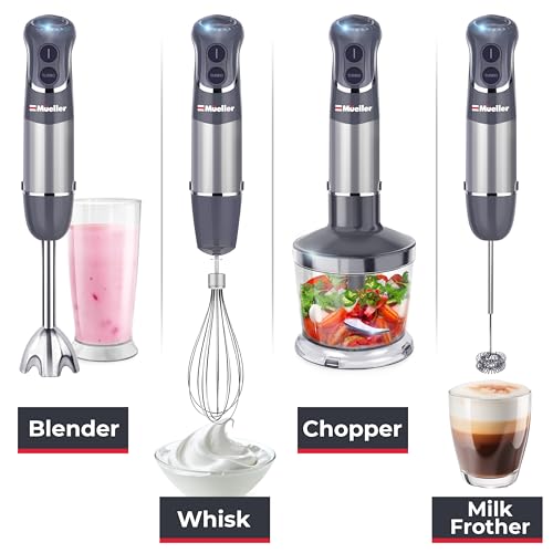 Mueller Pro Series Hand Blender, 500W Immersion Blender, Heavy-Duty Titanium Steel Blades, Stepless Speed Control, Detachable Shaft, Ergonomic Handle, Dark Gray
