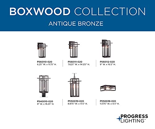 Progress Lighting Boxwood Collection 1-Light Clear Seeded Glass Craftsman Outdoor Medium Wall Lantern Light Antique Bronze , 14.13x7.63x7.63