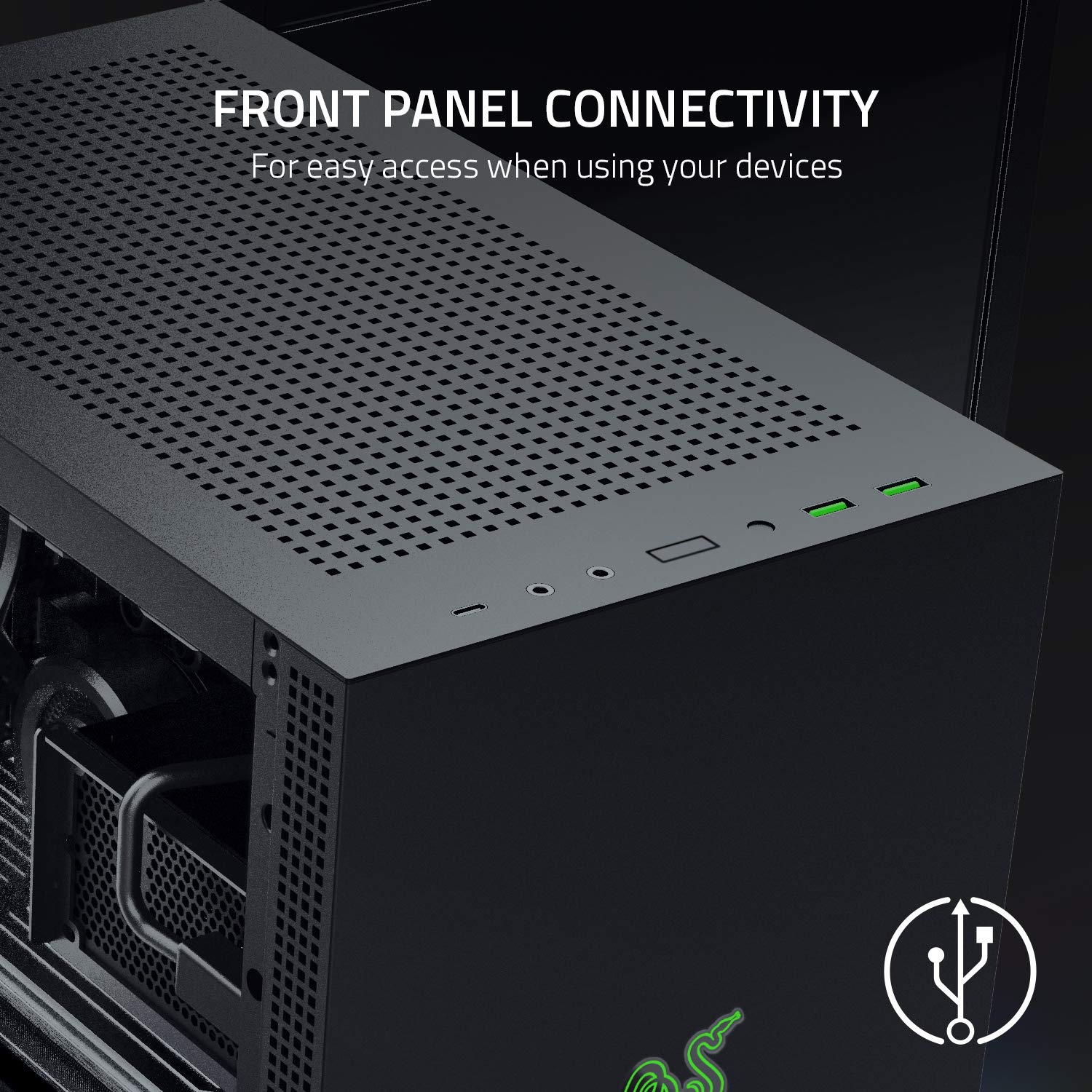 Razer Tomahawk Mini-ITX Gaming Case: Dual-Sided Tempered Glass Swivel Doors, Ventilated Top Panel, Chroma RGB Underglow Lighting, Built-in Cable Management, Classic Black