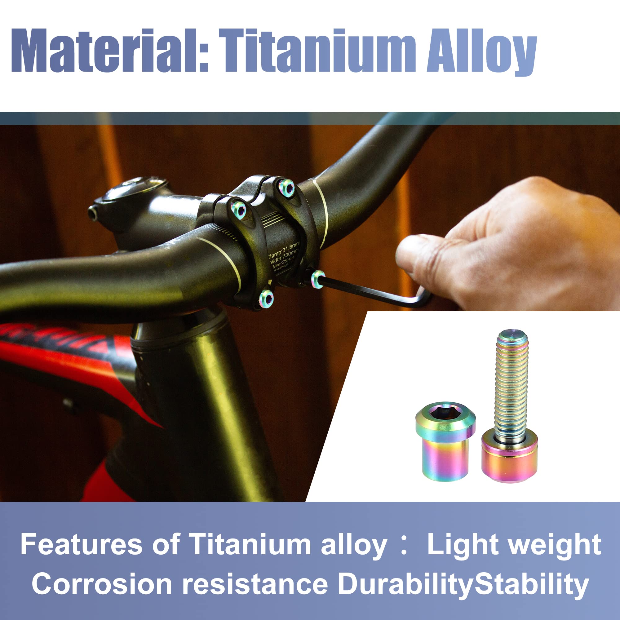 X AUTOHAUX 2pcs M5x18mm Titanium Alloy Bicycle Stem Bolts Hex Socket Head Cap with Steerer Clamp Nut for BMX MTB Road Bike Multicolor