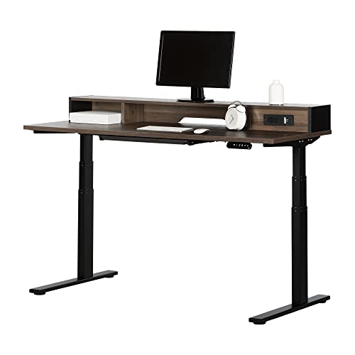 South Shore Majyta Adjustable Height Standing Desk with Built in Power Bar, Matte Black, Contemporary