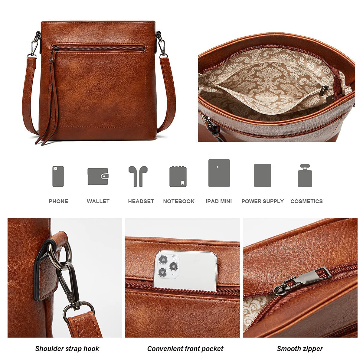 WZCSLM Women Handbag Leather Shoulder Bag Soft Designer Top Handle Purses (brown)